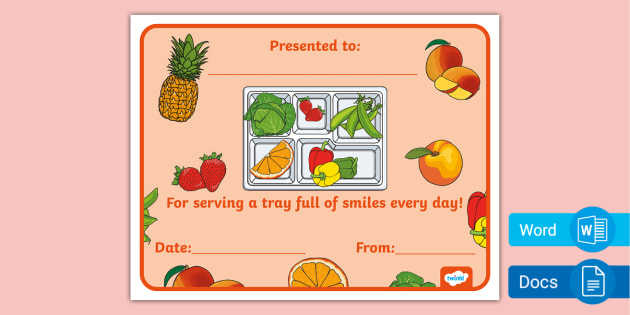 Editable Thank You Cafeteria Staff Certificate