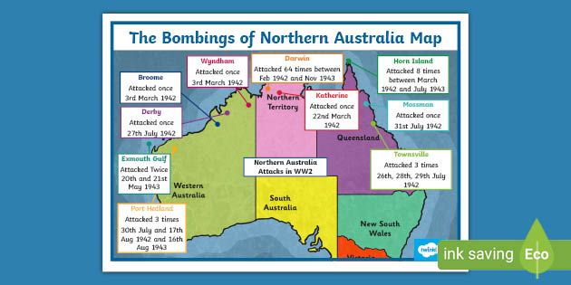 The Bombings of Northern Australia Map World War II
