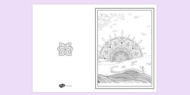 FREE! - Mindfulness Tibetan Mandala Card Colouring Birthday Card