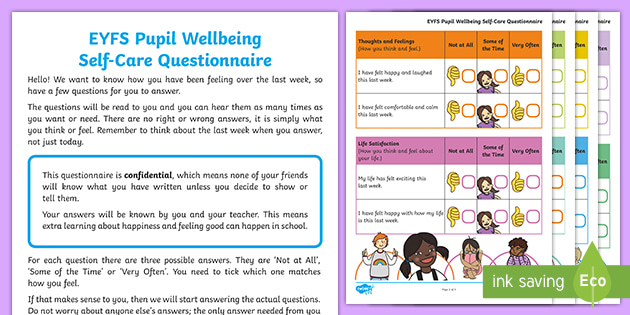 EYFS Pupil Wellbeing Self-Care Questionnaire (teacher made)