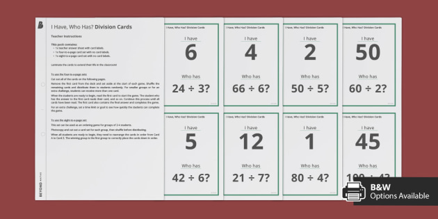 I Have, Who Has? — Division Cards – Beyond Maths – Secondary