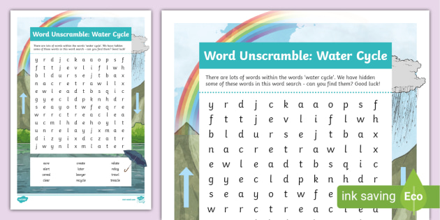 * NEW * Water Cycle Word Unscramble Word Search