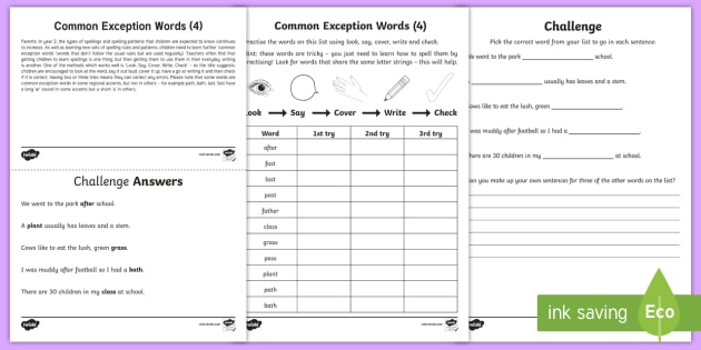 Year 2 Spelling Practice Common Exception Words (4) Homework Worksheet