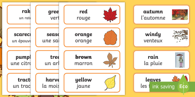 Autumn Topic Word Cards English/French