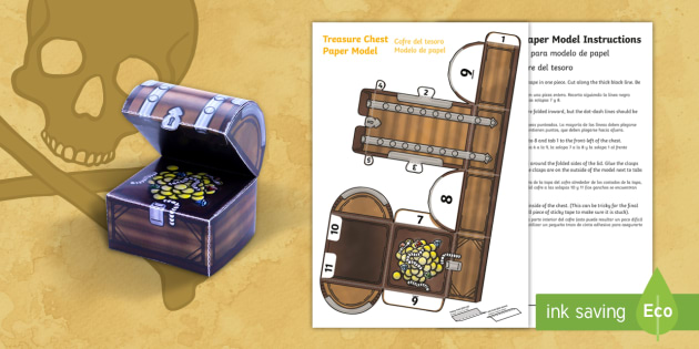 Treasure Chest Paper Craft - English / Spanish - Treasure Chest Paper Model