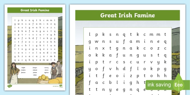 Great Irish Famine Word Search (Teacher-Made)