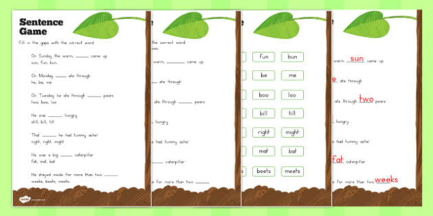 FREE! - Sentence Worksheet to Support Teaching on The Very Hungry ...