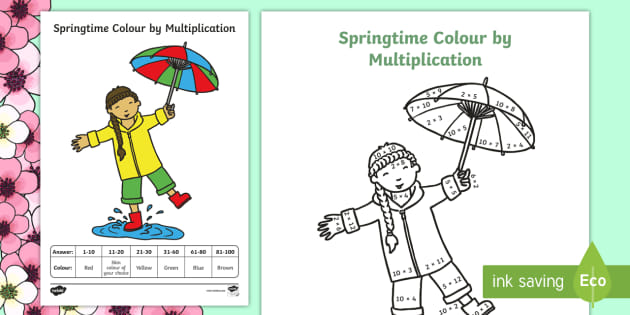 Spring-Themed Colour by Multiplication Worksheet