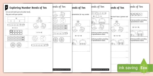 Exploring Number Bonds to Ten Differentiated Worksheet / Worksheets