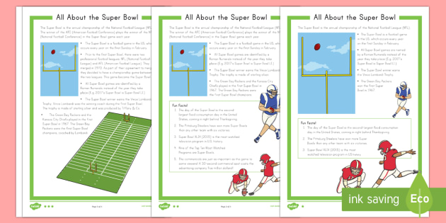 All About the Super Bowl Differentiated Fact File - Super Bowl