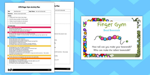 EYFS Bead Beanstalk Finger Gym Activity Plan and Prompt Card Pack