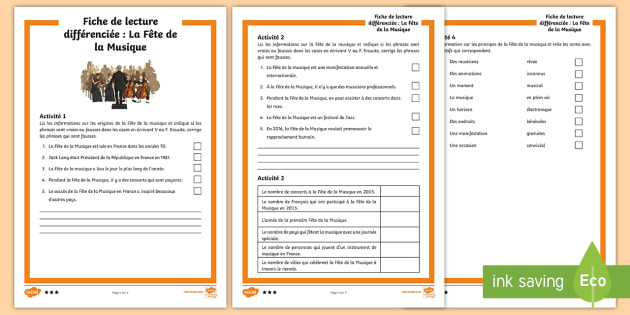 FREE! - Compréhension écrite différenciée : La Fête de la Musique