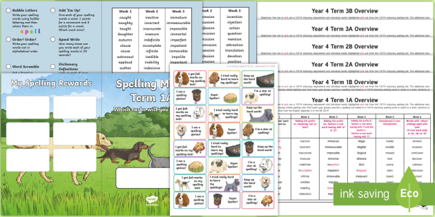 Year 4 Dog Themed Spelling Menu Pack
