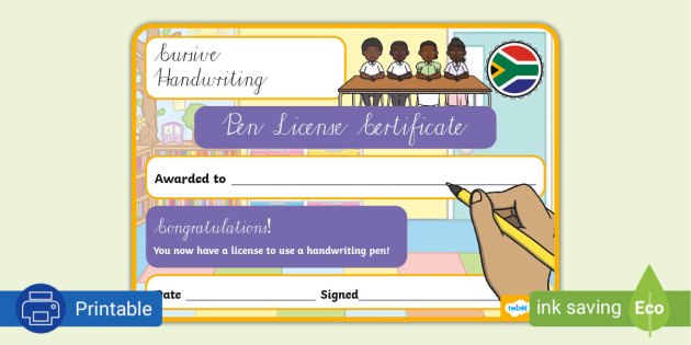 Cursive Handwriting Pen Licence Certificate