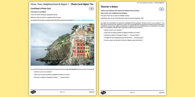 Home, Town, Neighbourhood and Region 1 GCSE Higher Tier Photo-Card French