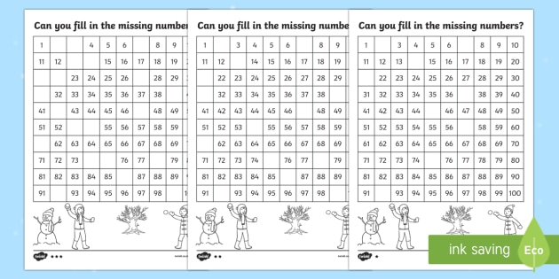 Winter Themed Missing Numbers Number Square (teacher made) Winter Themed Missing Numbers Number Square (teacher made)