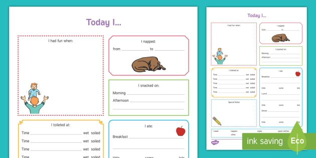 Today I... Daily Diary with Nap and Toileting Record