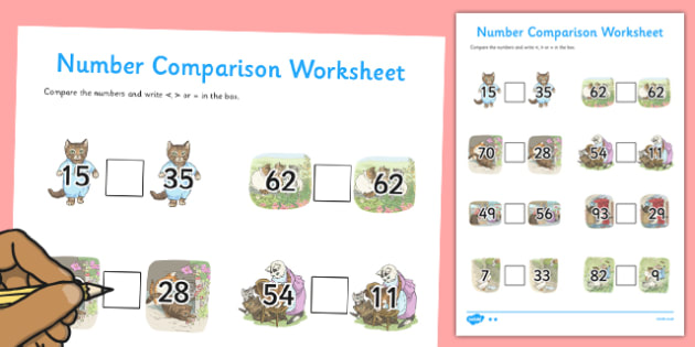 Beatrix Potter - The Tale of Tom Kitten Number Comparison Worksheets
