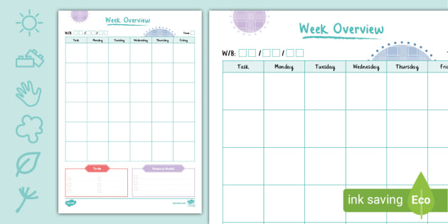 Week Overview Planner Template ELC (teacher made)