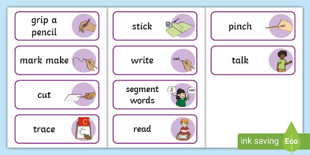 Writing and Mark Making Area Skills Word Cards