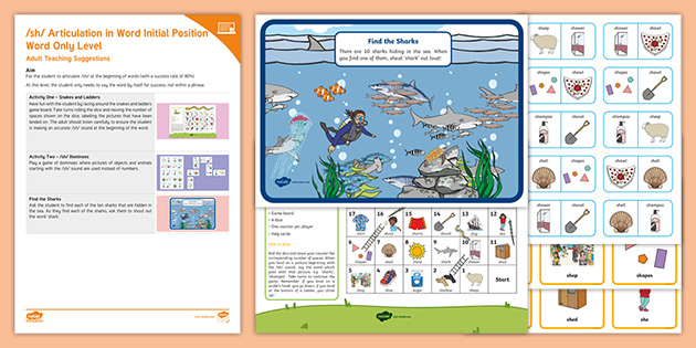 /sh/ Articulation in Word Initial Position Word Level Only Activity Pack