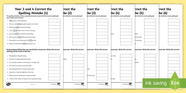Year 3 and 4 Correct the Spelling Mistakes Set 2 Activity Pack