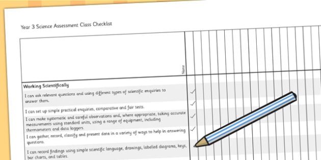 2014 National Curriculum Year 3 Science Assessment Class Checklist - target