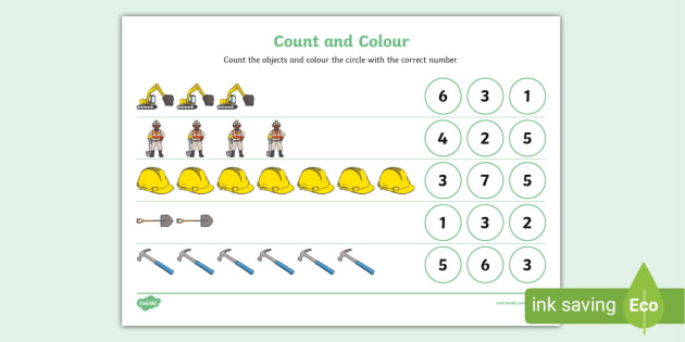 👉 Digger Count and Colour Activity Sheet (teacher made)