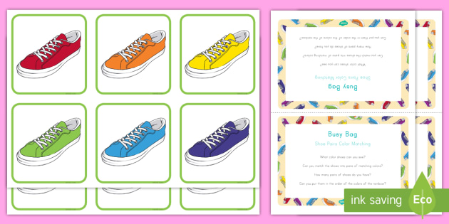 Shoe Pairs Color Matching Busy Bag Prompt Card and Resource Pack