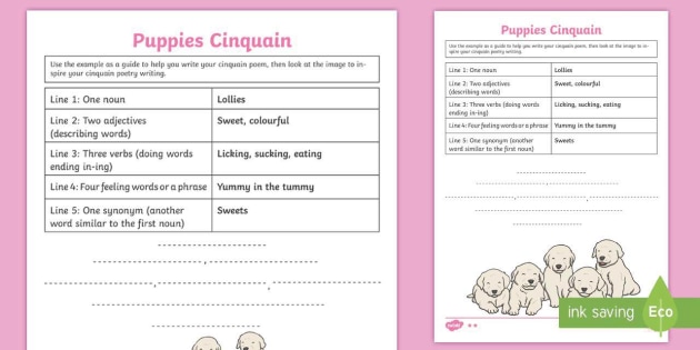 Puppies Cinquain Poem Differentiated Worksheet