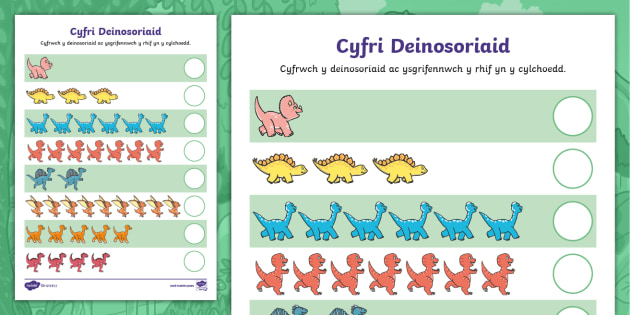 Cuddio-sorws: Taflen Cyfri Deinosoriaid (teacher made)