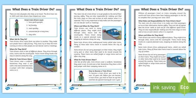 KS1 What Does a Train Driver Do? Differentiated Reading Comprehension