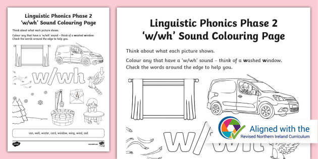 Linguistic Phonics Phase 2 'w/wh' Sound Colouring Page