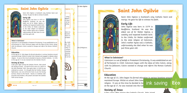 Saint John Ogilvie Differentiated Reading Comprehension Activity