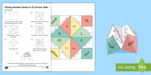 Missing Number Bonds to 10 Fortune Teller (teacher made)
