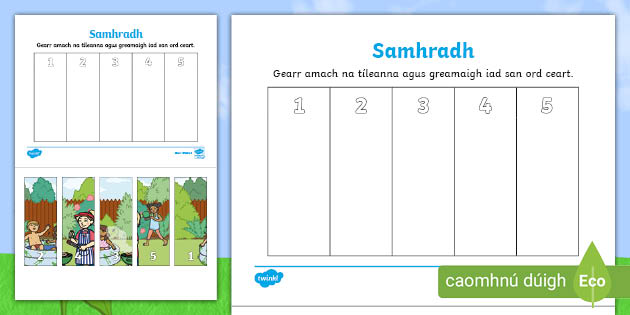 Summer Themed Number Sequencing Puzzle Gaeilge