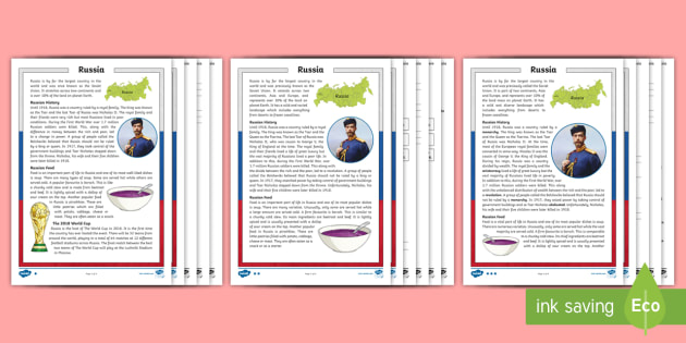 LKS2 Russia Differentiated Reading Comprehension Activity