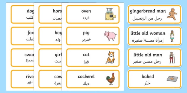 The Gingerbread Man Word Cards Arabic Translation