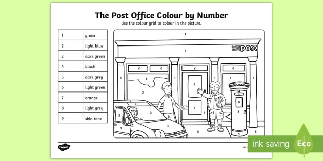 The Post Office Aistear Colour by Number (teacher made)