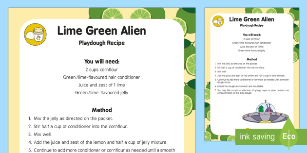 Lime Green Alien Playdough Recipe (teacher made)