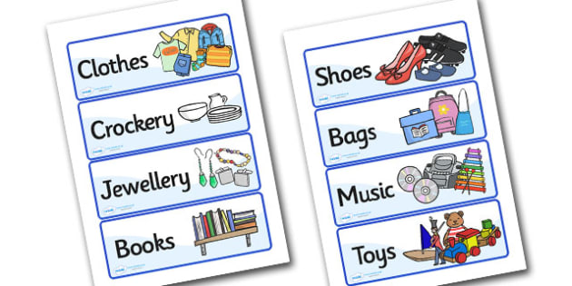 Charity Shops Role Play Labels - charity shop, charity shop labels, charity