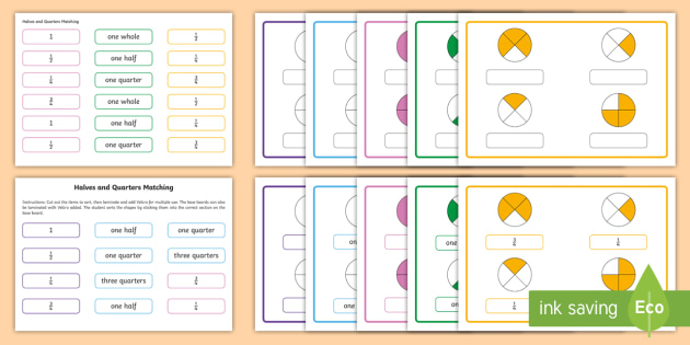 Workstation Pack: Halves and Quarters Matching Activity