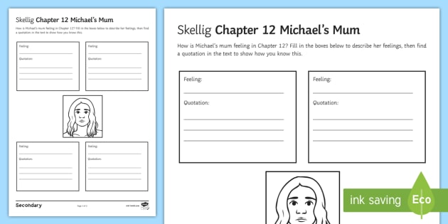 Skellig Chapter 12 Michael's Mum Analysis Worksheet