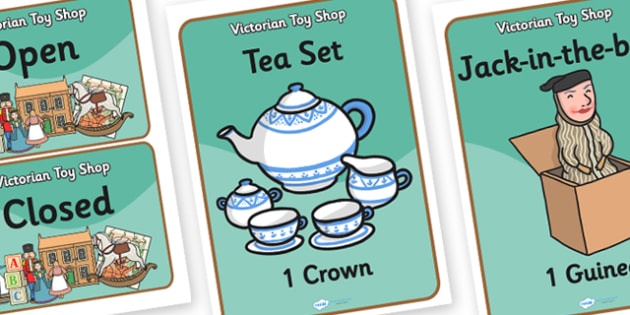 Victorian Toy Shop Role Play Signs