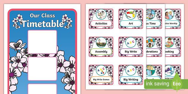 Japanese Cherry Blossom Timetable with Cards (teacher made)