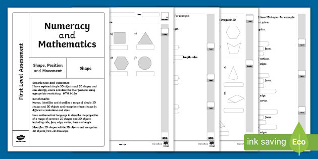 First Level Maths Shape Assessment Cfe Primary Resources