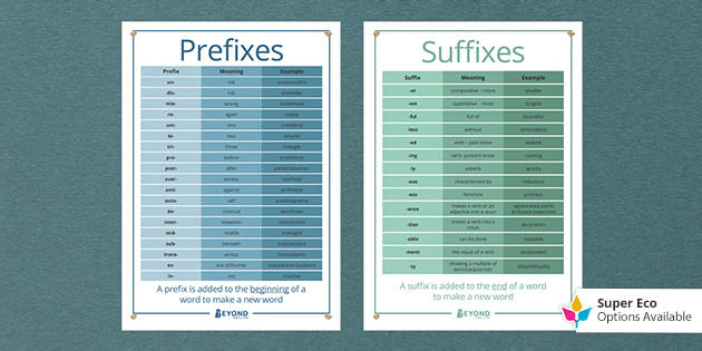 Prefix and Suffix Display Posters (teacher made)