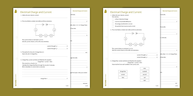 Electric Current Worksheet