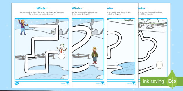 Winter Themed Pencil Control Worksheet / Worksheets