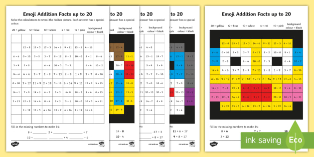 KS1 Emoji Addition and Subtraction Mosaic Activity Pack - emotions